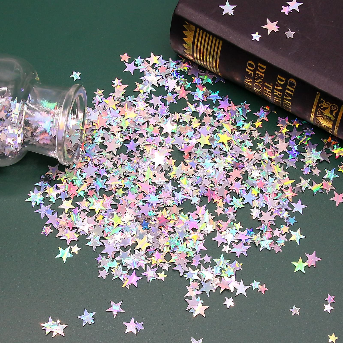 WenmthG 3.52oz / 100g Silver Holographic Star Table Confetti, Glitter Twinkle Little Star, Star Confetti Laser Sequins, Confetti Table Decoration Supplies for Birthday Wedding Party Festival