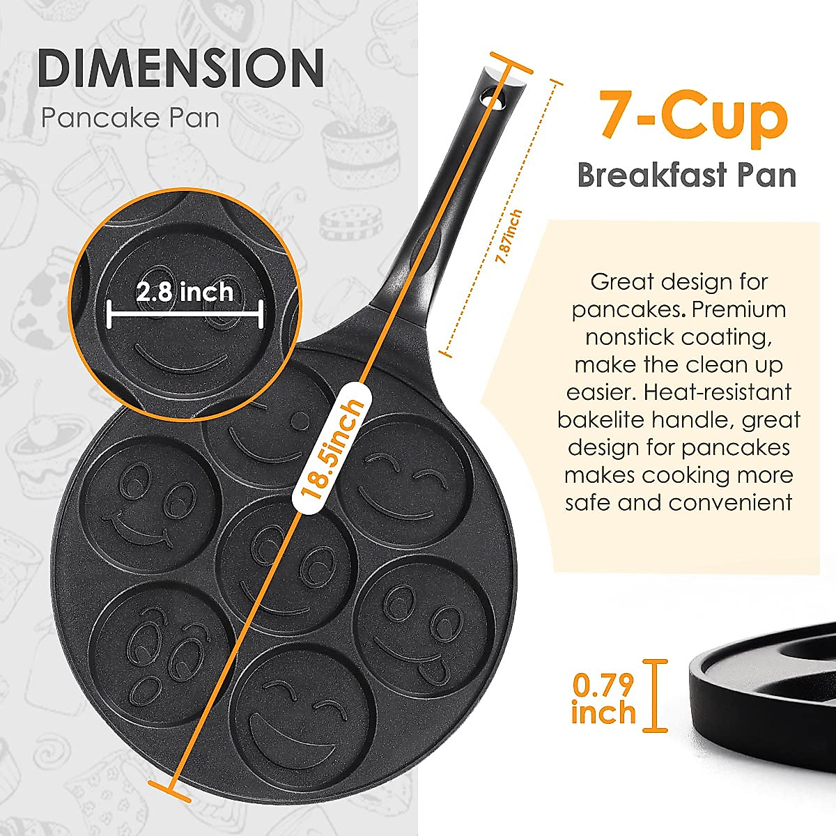 Clockitchen Pancake Pan Nonstick Griddle Pancake Maker Mini Pancake and 7 Smiling Face Cups Pan Breakfast Crepe for Kids, Black