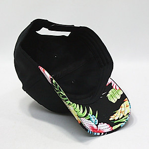 Premium Floral Hawaiian Cotton Twill Adjustable Snapback Hats Baseball Caps (Hawaiian/Black/Black)