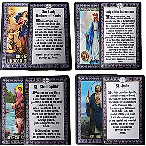 Catholic SET of 10 Holy Prayer Cards - New Plastic material! St Benedict St Jude St Michael St Christopher Holy Family L of Guadalupe L of Miraculous L of Grace L undoer of Knots Divine Mercy