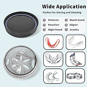 Denture Cup Retainer Case, Leak-proof Denture Case Bath Soaking Container, Retainer Aligner Mouth Guard Night Guard Cleaner Case with Strainer Basket for Traveling, for Women & Men (Black)