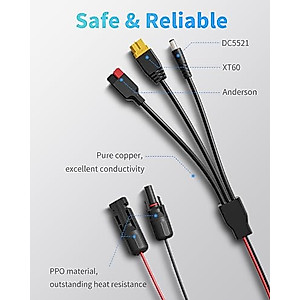 8.5Ft Solar Connector 3-in-1 (XT60, DC5521, Anderson) Adapter Cable Solar Charge Cable for Solar Generator Portable Power Station and Solar Panel (2.5M/8.5Ft)