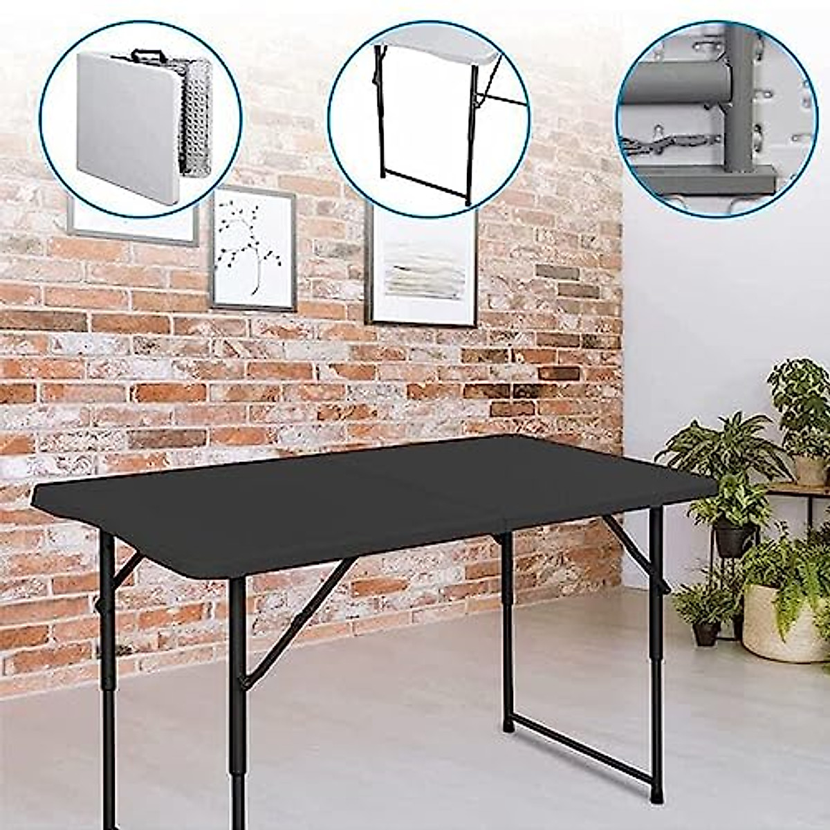 TRACYE 4 Foot Camping and Utility Folding Table Height Adjustable - Black