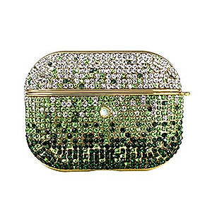 LCHDA for AirPods Pro Case, Stylish Chic Bling Glitter Diamond Shining Crystal Rhinestone Shockproof Protective Hard PC Case Cover for Apple AirPods Pro 2019 [Front Led Visible] - Gradient Green