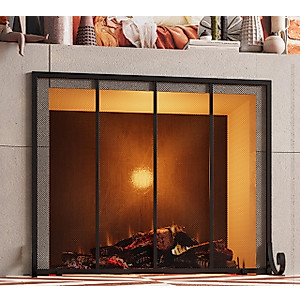 Fire Beauty Flat Panel Fireplace Screen Spark Guard Wrought Metal Gate Cover for Home, Decorative Mesh Fire Place Safety Fence,Baby Safe Spark Guard Protector