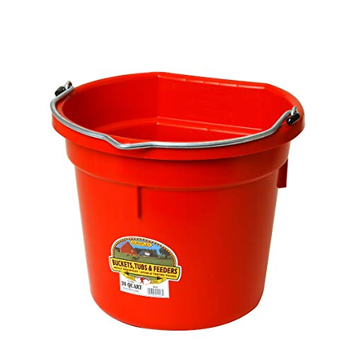 Plastic Animal Feed Bucket (Red) - Little Giant - Flat Back Plastic Feed Bucket with Metal Handle (20 Quarts / 5 Gallons) (Item No. P20FBRED6)