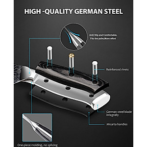 MOSFiATA 8" Super Sharp Professional Chef's Knife with Finger Guard and Knife Sharpener, German High Carbon Stainless Steel EN1.4116 with Micarta Handle and Gift Box