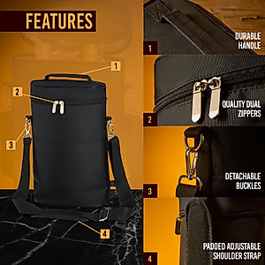 Wine Chiller Cooler Bag - Insulated Tote for 2 Bottles, Perfect Wine Accessories and Gifts, Black with Silver Buckles