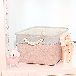 Yimi's Dream Foldable Storage Basket, [3-Pack] Storage Bin for Gifts Empty, Fabric Storage Baskets for Shelves with Handles, Pink Storage Bins for Organization (GlacierGrey & Pink, 15Lx11Wx8H inch)