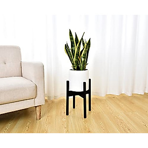 AUGOSTA Bamboo Adjustable Planter Tray Included, Mid Century Modern Indoor Plant Stand, Fit 8 9 10 11 12 inch Pots, Plant Pot Not Included (Black)