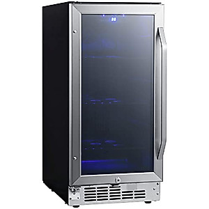 EdgeStar CBR902SG 15 Inch Wide 80 Can Built-In Beverage Cooler with Blue LED Lighting