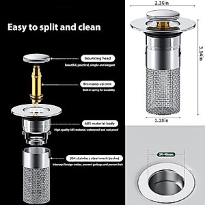 Stainless Steel Floor Drain Filter,Bathroom Sink Stopper Hair Catcher with Removable Stainless Steel Filter Basket Hair Catcher,Isolate Odor Pop Up Sink Drain Filter（2Pcs）