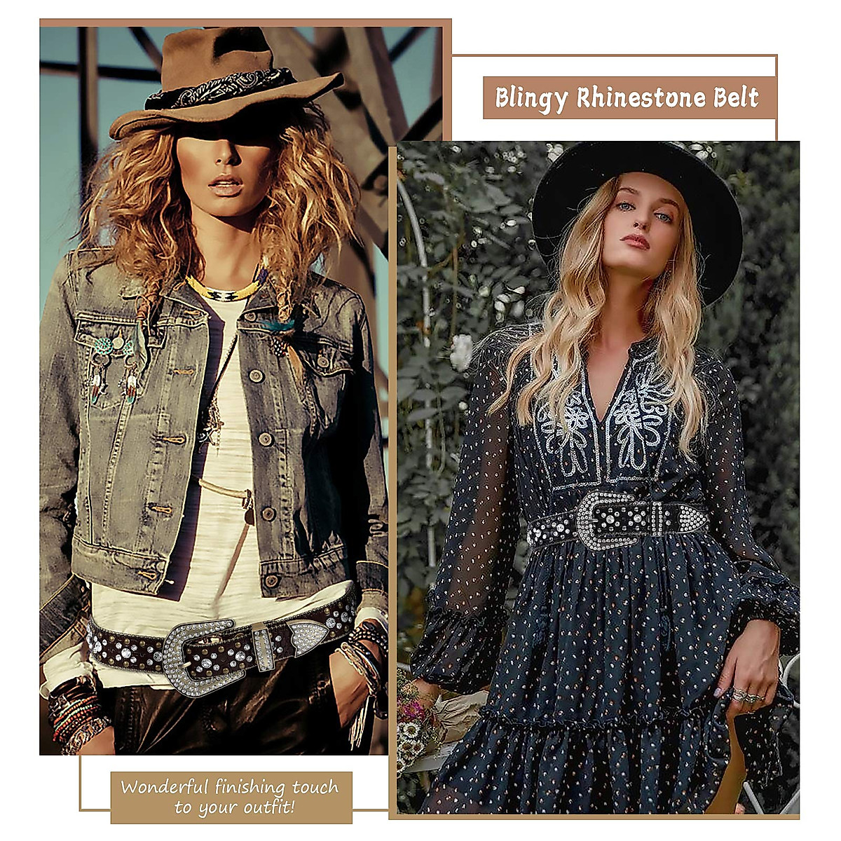 SANSTHS Women Rhinestone Belt for Jeans, Western Cowgirl Bling Studded Belt Faux Crocodile Grain Leather, Black S