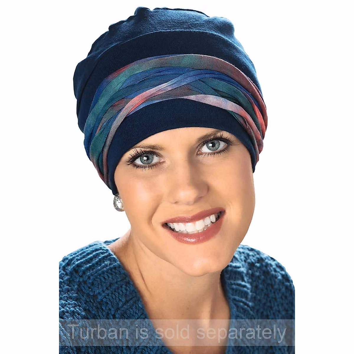 Headcovers Unlimited 100% Cotton Three Seam Turban | Chemo Turbans for Cancer Patients Royal Blue Heather