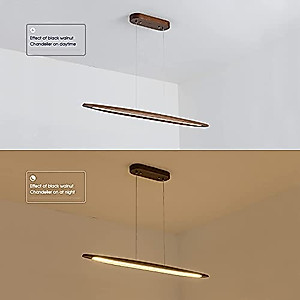 YISDESIGN 51" LED Dimmable Wooden Linear Pendant Lighting Island Lights for Dining Room Bar Kitchen Island Hanging Light Fixture Walnut Color