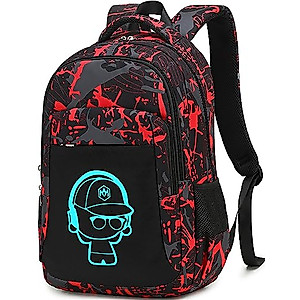 LEDAOU School Backpack Teen Boys Kids Bookbag Daypack School Bag (Graffiti Red Black)