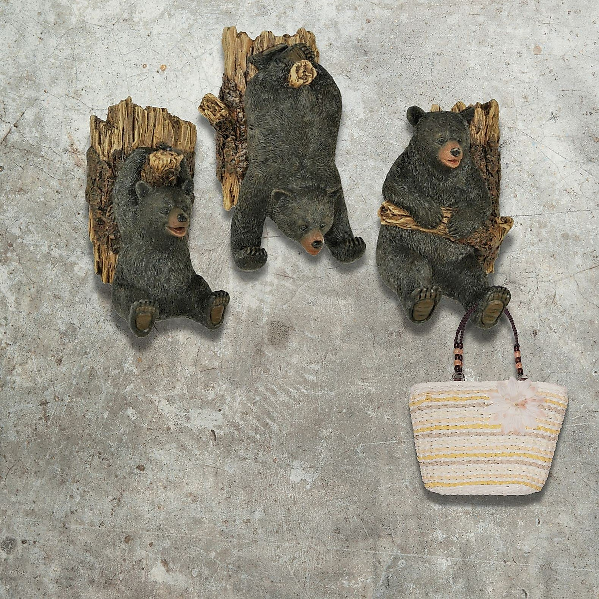 BestGiftEver Black Bear Coat Hooks - Playful Black Bear on Branch Wall Hooks Set of 3 - Rustic Towel Holder, Coat Hanger Wall Mounted Decor for Cabin Lodge - Ideal for Nature and Hunting Enthusiasts