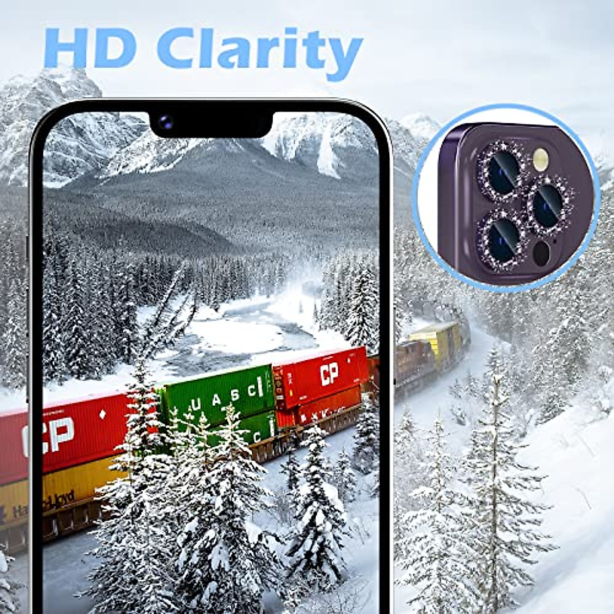 imluckies for iPhone 14 Pro/iPhone 14 Pro Max Camera Lens Protector Bling, HD Tempered Glass Diamonds Lens Screen Protector Individual Alloy Metal Ring, Glitter Purple