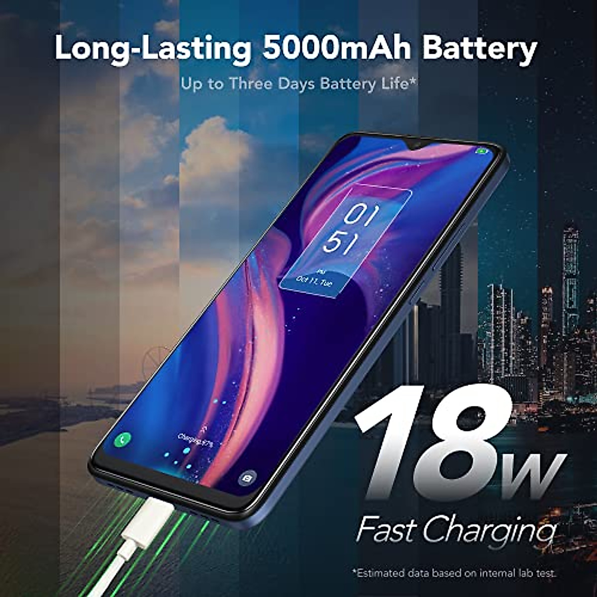 TCL 30XL Unlocked Cell Phone, 6GB + 64GB, 6.82 inch Display, 5000mAh, Smartphone Android 12, 50MP Rear+13MP Front Camera, US Version, Dual Speaker, Night Mist (No 5G)