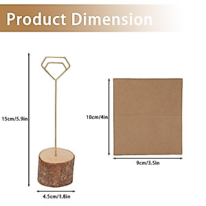 10 PCS Rustic Wood Place Card Holders with Kraft Place Cards Unique Diamond Shaped Table Number Holder Picture Clips Name Card Photo Holder for Wedding Birthday Party Baby Shower