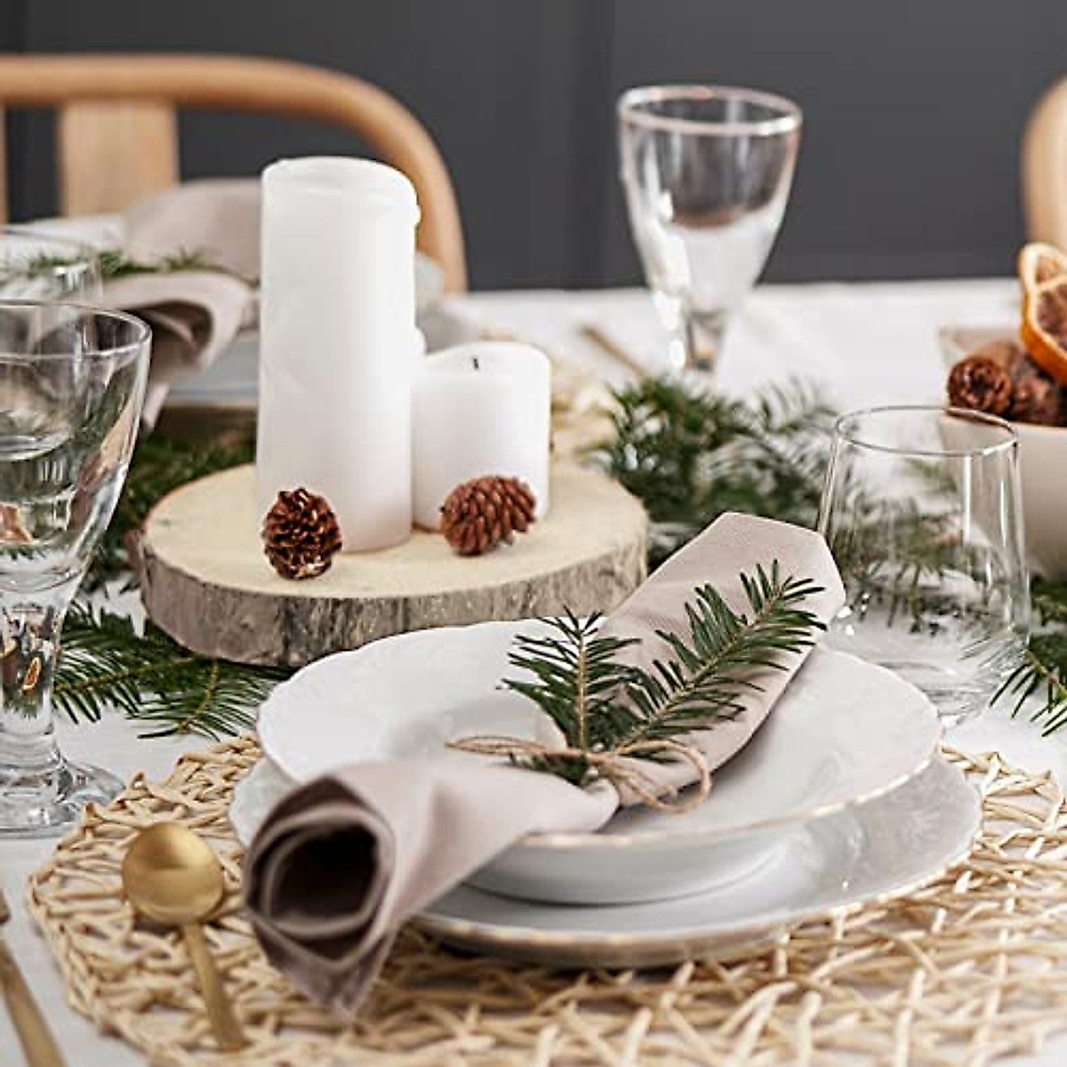 Caydo 10 Piece 9-10 Inch Large Paulownia Wood Slices with 10 Piece Wood Table Number Card Holders and 10 Pieces Cards for Wedding Table Centerpiece Decoration and Home Decoration