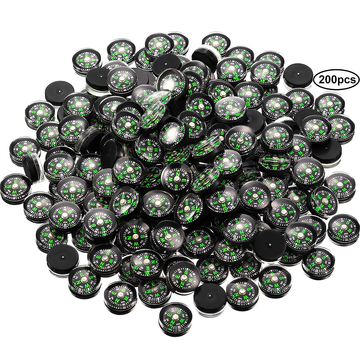 200 Pieces Button Compass Mini Black Survival Compass Oil Filled Compass for Camping Hiking Boating Touring