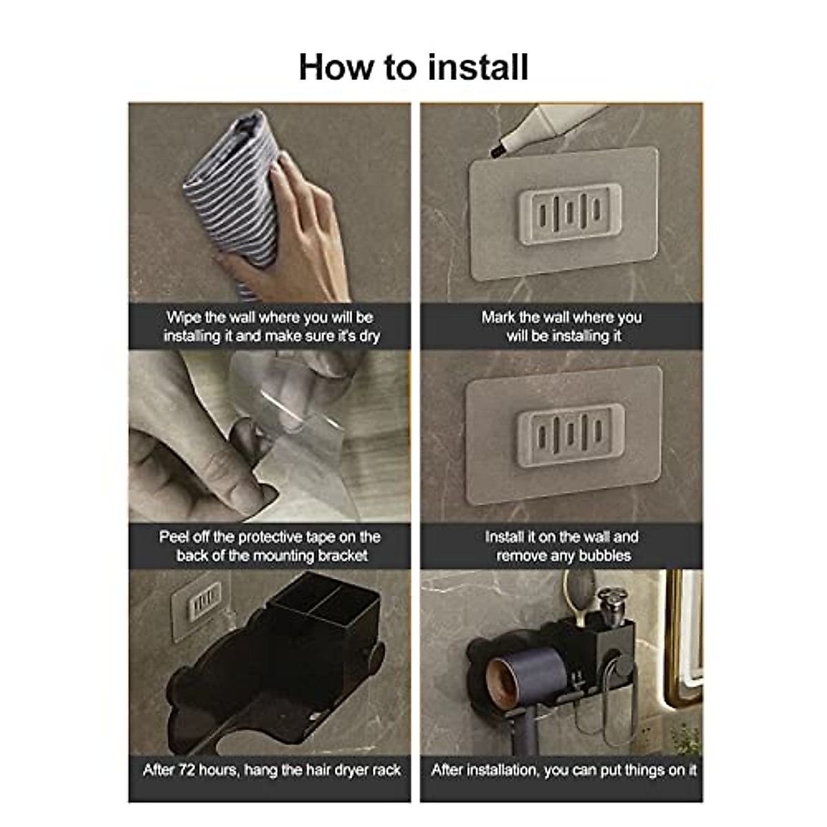 Wtxwood Wall-Mounted Hair Dryer Holder for Bathroom,Compact Hair Appliance Holder for Hairdryer, Flat Iron, and Curling Wand That Maximizes Space