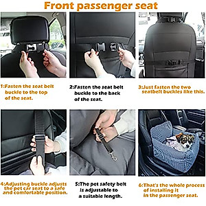 Dog Booster & Car Seats Pet Dog Car Seat Pet Booster Seat for Small Pet Under 44 lbs Travel Safety Car Seat Dogs Cats Bed for Car with Storage Pocket and Harness Strap (Blue Striped)