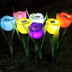 DZXCHM 6 Pcs Solar LED Light Outdoor MultiColor Solar Flower Tulip Light Bulb for Home Garden Yard Lawn Landscape Night Lamp