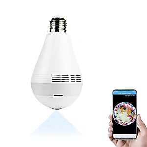 COSULAN Light Bulb Camera, WiFi Bulb Security Camera, Smart Bulb Camera, 360 Panoramic Bulb Camera with Motion Detection/Floodlight and IR Night Vision/Alert Events/Cloud/V380 App & PC Software/C10