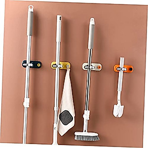TOGEVAL 4pcs Wall Mounted Mop Hanger Cleaning Tools Organizer Wall Mount Clothing Rack Broom Hook Broom Hanger Organizer Garage Utility Rack Broom Holder Wall Mount Self Adhesive Yellow