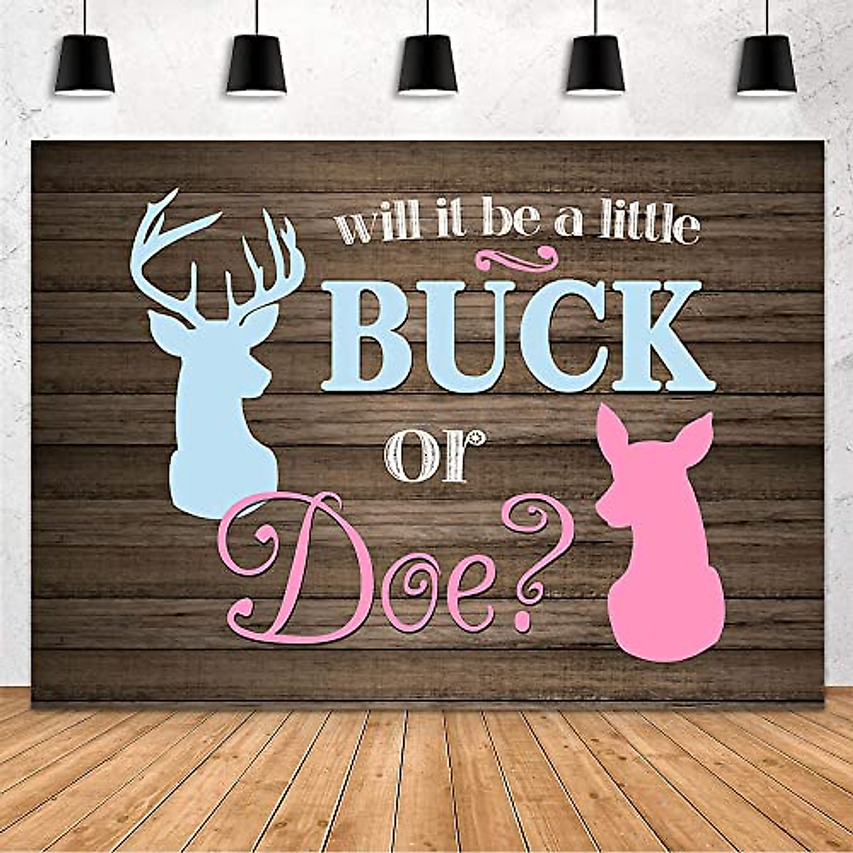 MEHOFOND Buck or Doe Gender Reveal Baby Shower Backdrop Rustic Wood Boy or Girl Deer Photography Background Banner for Dessert Table Supplies Party Decoration Photo Shoot Props Vinyl 7x5ft