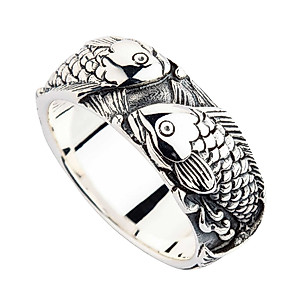 Sterling 925 Silver Japanese Koi Fish Wedding Band Rings Size 9.5
