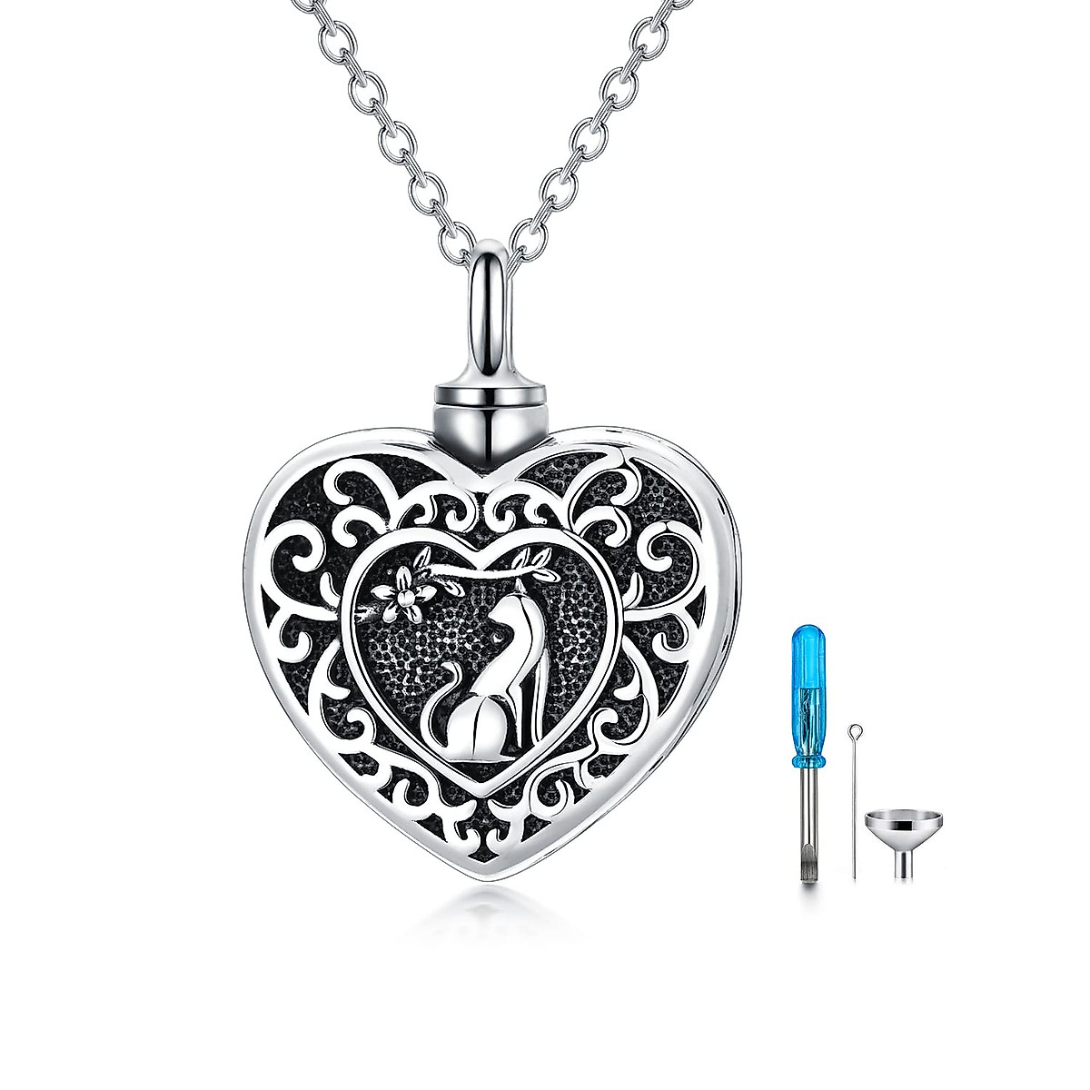 LONAGO Urn Necklace for Cat 925 Sterling Silver Always in My Heart Cat Ashes Memorial Pendant Necklace Jewelry