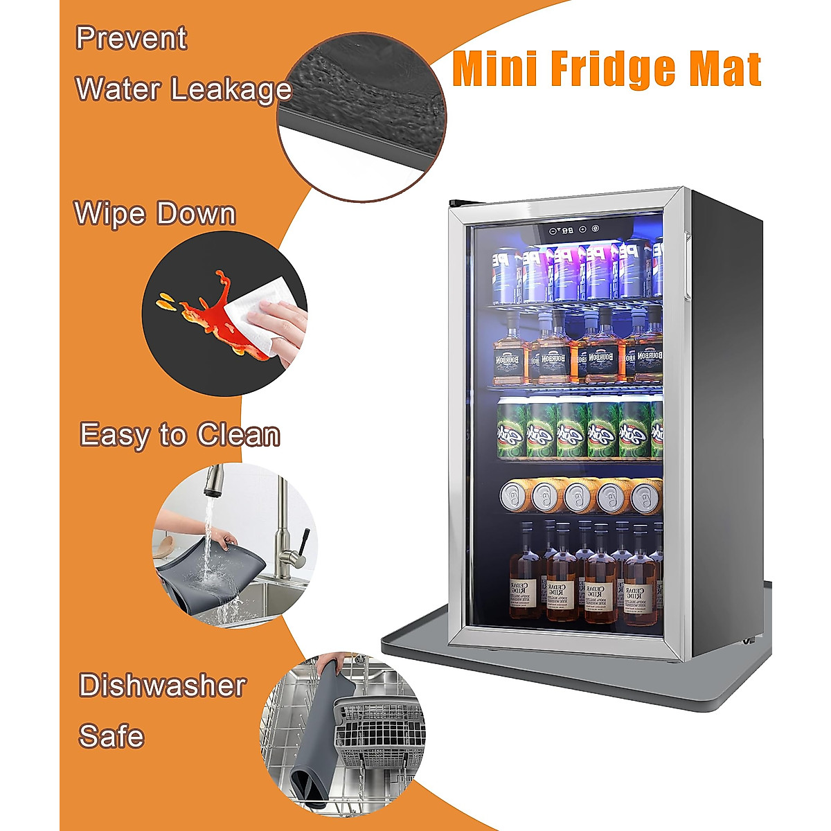 Mini Fridge Mat, 24''x24'' X0.8'' Mini Fridge Drip Trays Mat for Carpet Floor, Under Refrigerator Mat AC Conditioner Drip Pan, Silicone Mat for Refrigerators, Washing Machines, Dryers, Wine Coolers