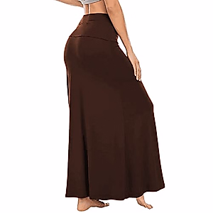LYANER Women's Casual High Waist Solid Flare Long Maxi Skirt Brown Medium