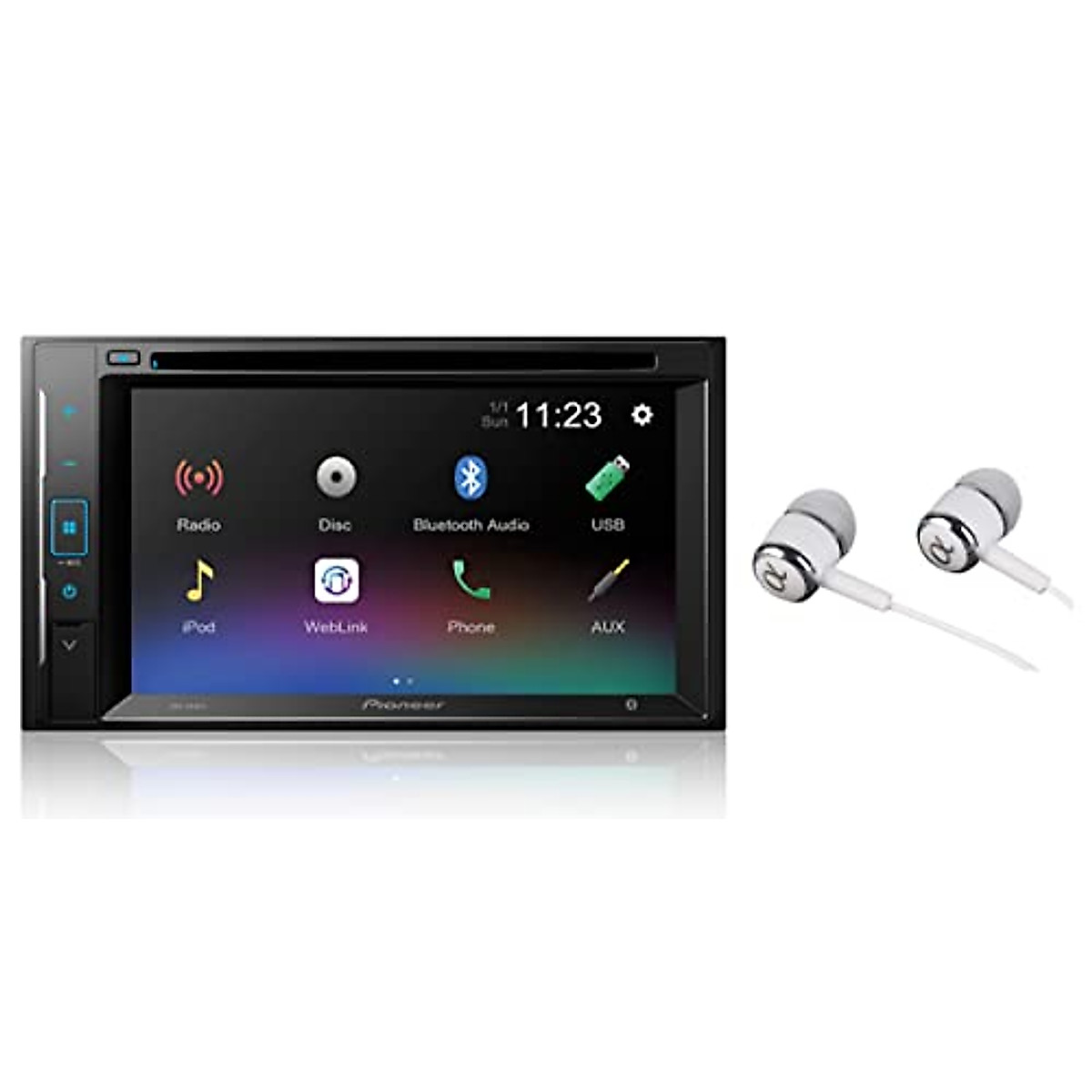 Pioneer in-Dash Double Din WVGA Display Built-in Bluetooth Multimedia DVD CD MP3 USB AM/FM Touchscreen Dual Phone Connection Car Stereo Receiver/Free Alphasonik Earbuds