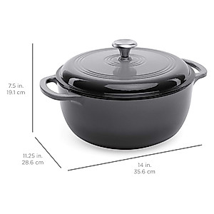 Best Choice Products 6 Quart Enamel Cast-Iron Round Dutch Oven, Family Style Heavy-Duty Pre-Seasoned Cookware for Home, Kitchen, Dining Room, Oven Safe w/Lid, Dual Handles - Gray