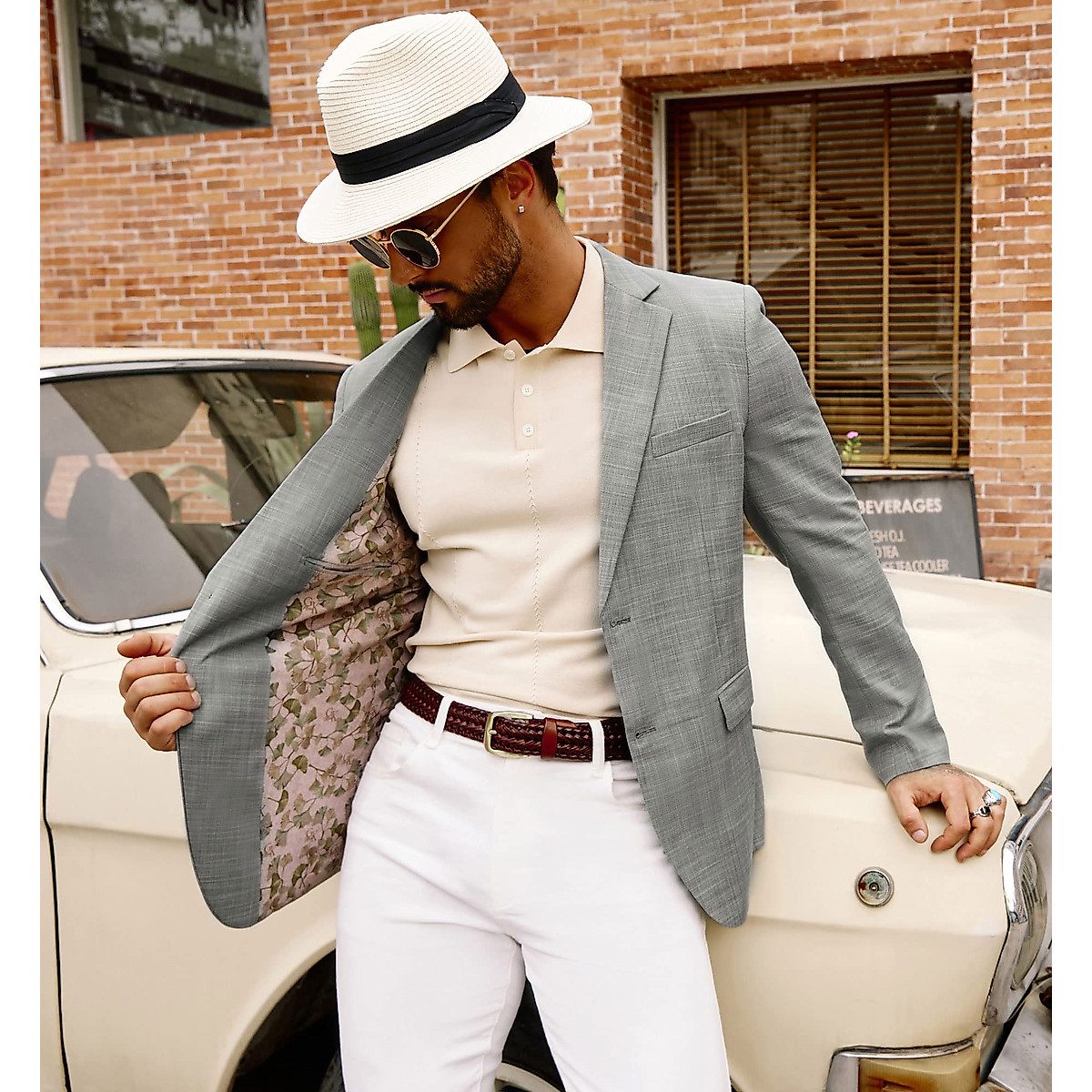 Mens Slim Fit Sport Coat Casual Blazer 2 Button Business Notch Lapel Collar Suit Jacket for Work Grey XXL