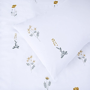 YINFUNG Floral Duvet Cover King Flower White Yellow Wildflower Spring Embroidered Cotton King Garden Green Elegant Botanical Blossom Fresh Sweet French Country Bedding Set 3 Pieces 104x90