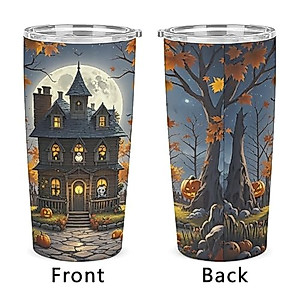 FHENMSA Stainless Steel Insulated Travel Coffee Mug,Moon Castle Print Reusable Car Cup,Thermal Cup for Outdoor with Straw And Lid