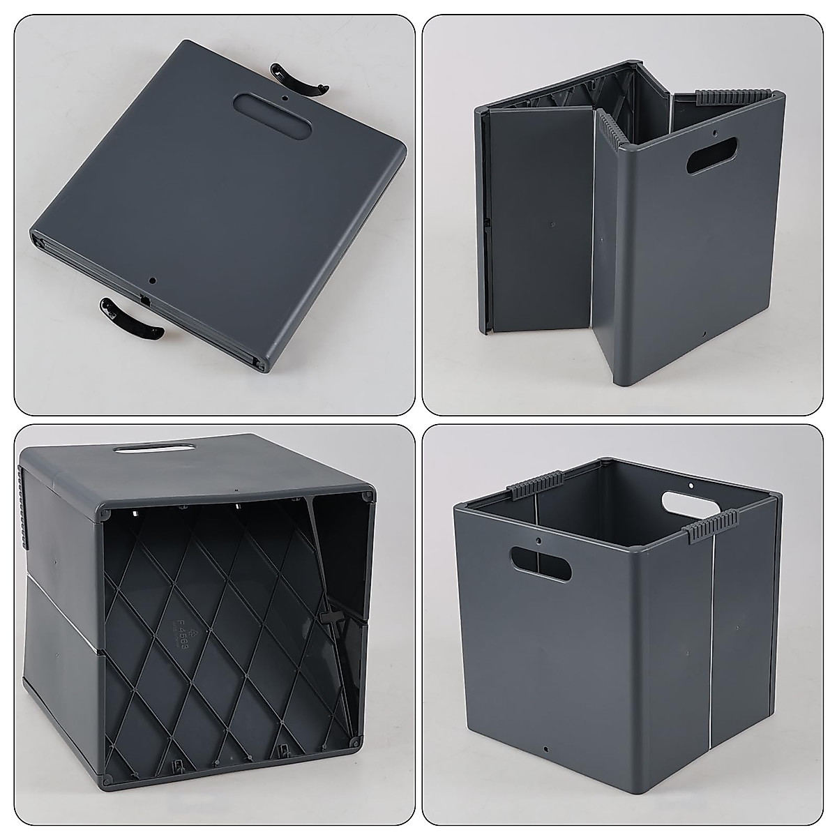 Ziglous 13 Inches Plastic Foldable Cube Storage Bins, Collapsible Storage Cubes, Gray, 4 Packs