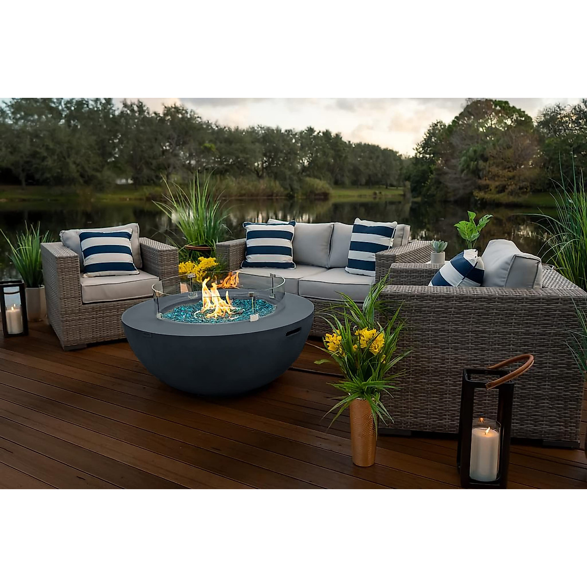 AKOYA Outdoor Essentials 42" Outdoor Propane Gas Fire Pit Table Bowl in Gray (Caribbean Blue)