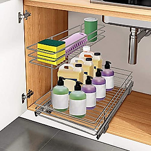 G-TING Pull Out Cabinet Organizer, Heavy Duty Under Sink Slide Out Storage Shelf Sliding Drawer Organizer for Pantry, Home, Kitchen, Bathroom, 2 Pack