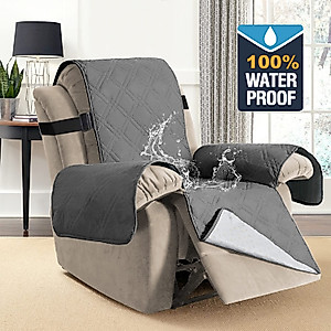 H.VERSAILTEX 100% Waterproof Recliner Chair Cover Oversized Reclining Slipcovers Washable Lazy boy Recliner Chair Cover Non Slip Furniture Protector for Kids, Pets (Oversized Recliner, Grey)