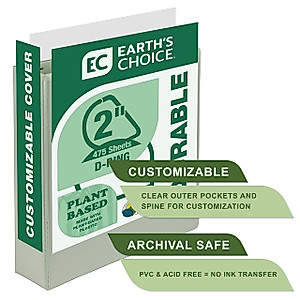 Samsill Earth's Choice, 2-Inch Durable D-Ring View Binder 4 Pack, USDA Certified Biobased, Eco-Friendly, Boho Assortment