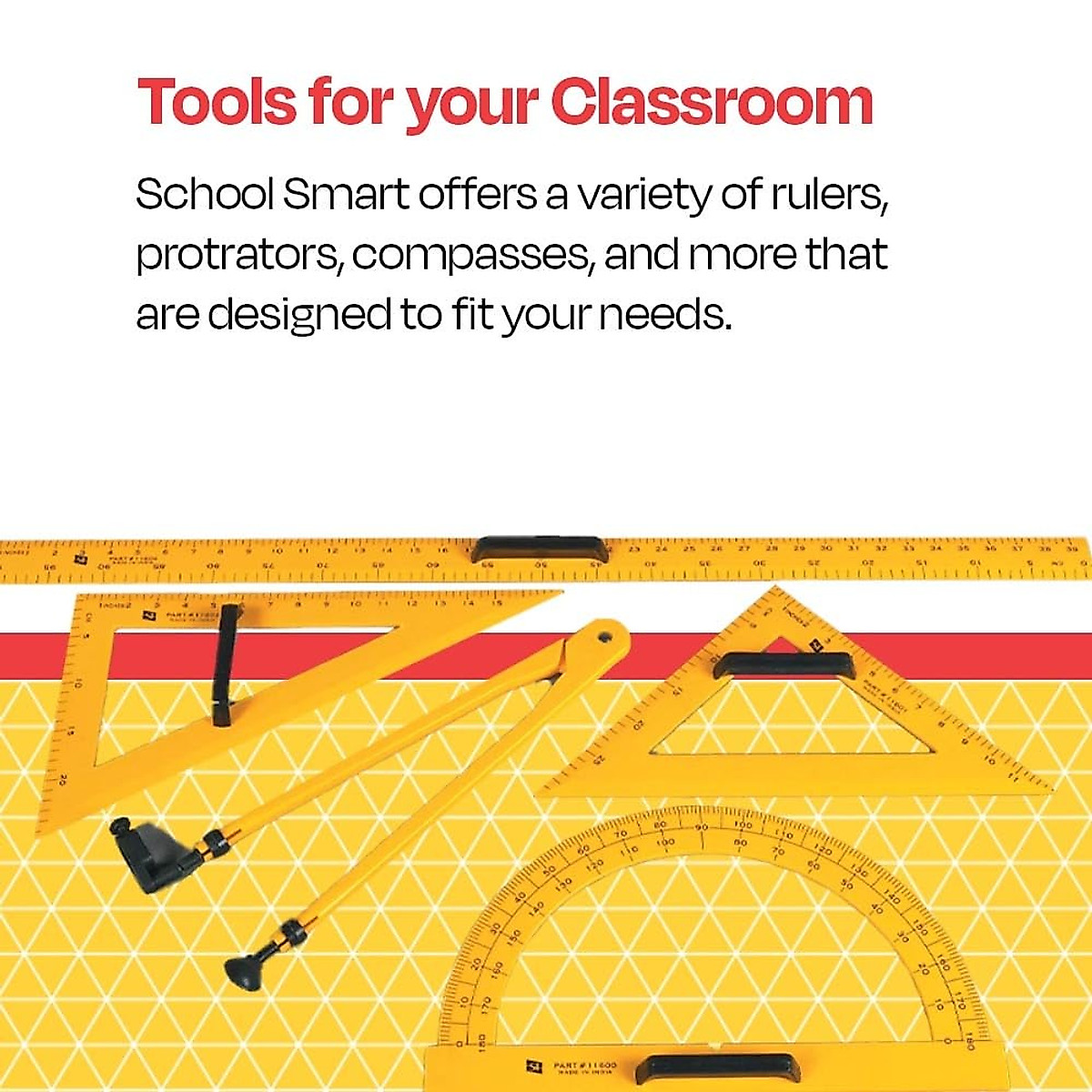 School Smart Drafting Tools Kit, Yellow, Set of 5
