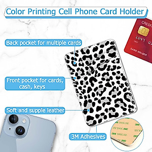 Leather Phone Card Holder Phone Wallet, Stick Back Phone Wallet Sticker Stylish Phone Case Credit Card Holder, Suitable for iPhone, Samsung, Android and Most Smart Phones.Leopard Print Black