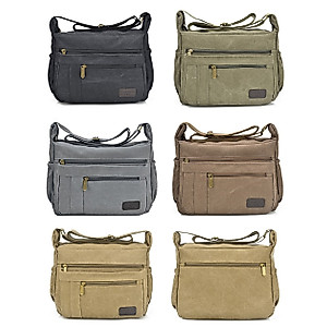 Fabuxry Light Weight Canvas Shoulder Bag for Women Messenger Handbags Cross Body Multi Zipper Pockets Bag (Grey)