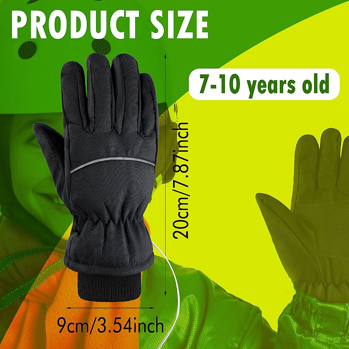 Newcotte USB Heated Gloves Electric Winter Gloves for Kids and Baby Snow Ski Gloves Waterproof Warm Gloves Boys Cold Weather Gloves (Black, 7-10 Years)